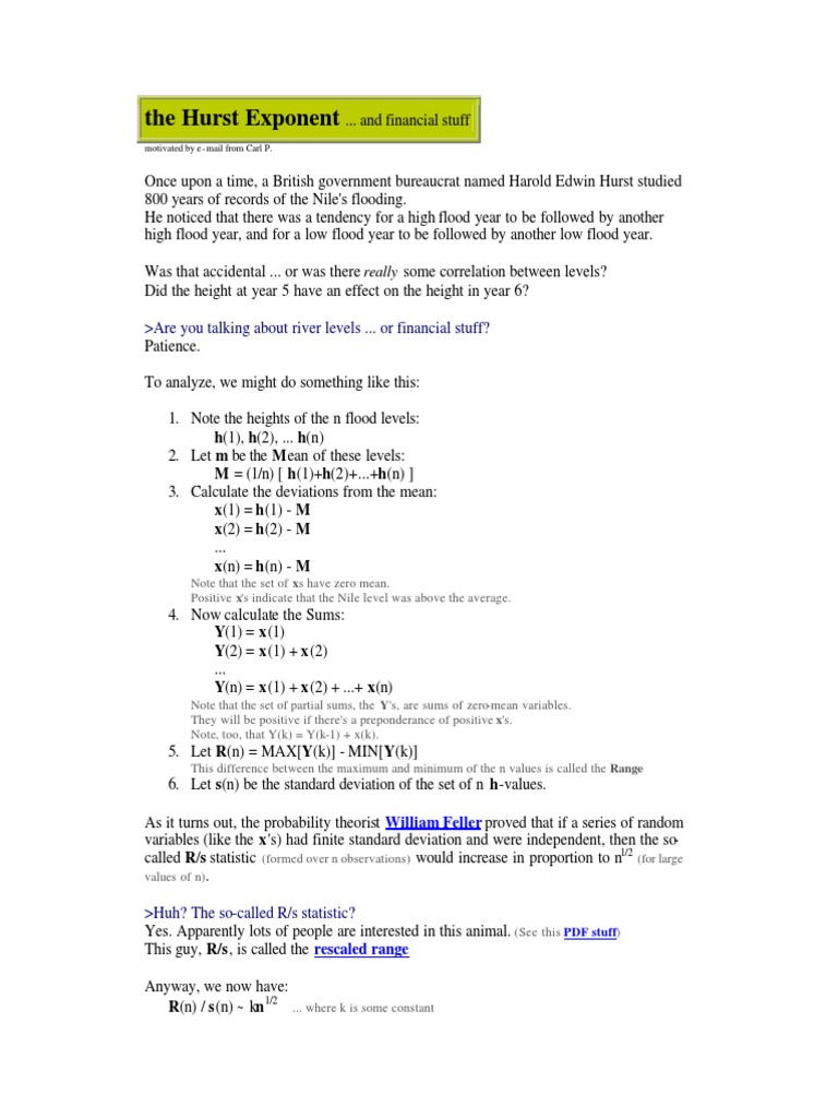 Hurst Exponent in Financial Analysis | PDF | Logarithm | Standard Deviation