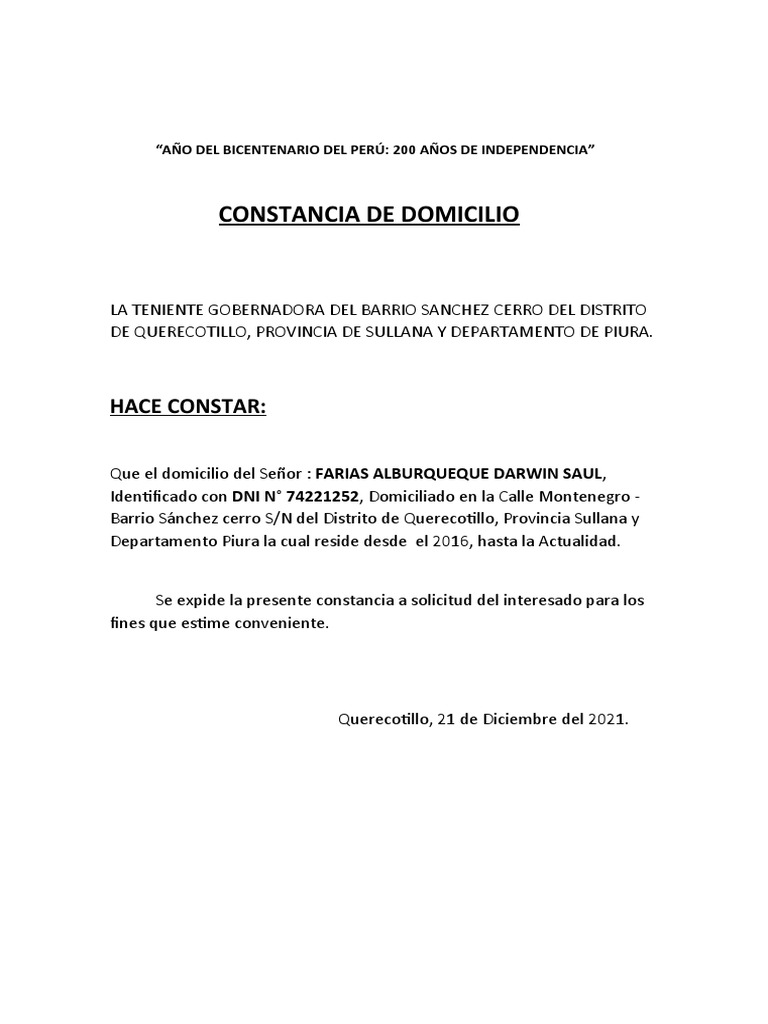 Constancia de Domicilio | PDF
