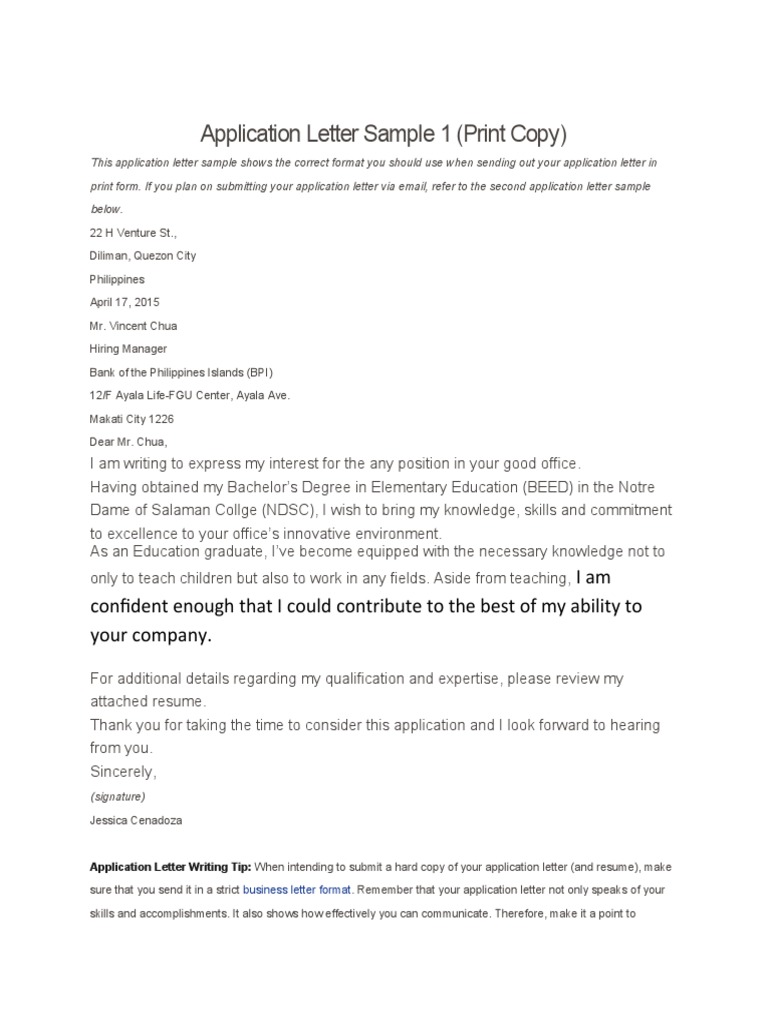 Application Letter Sample 1 | PDF | Marketing | Asia