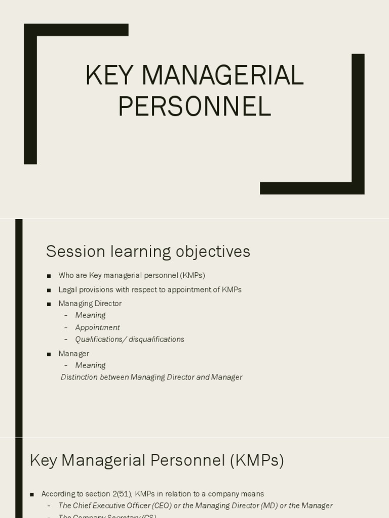 Key Managerial Personnel Overview | PDF | Board Of Directors | Private Law