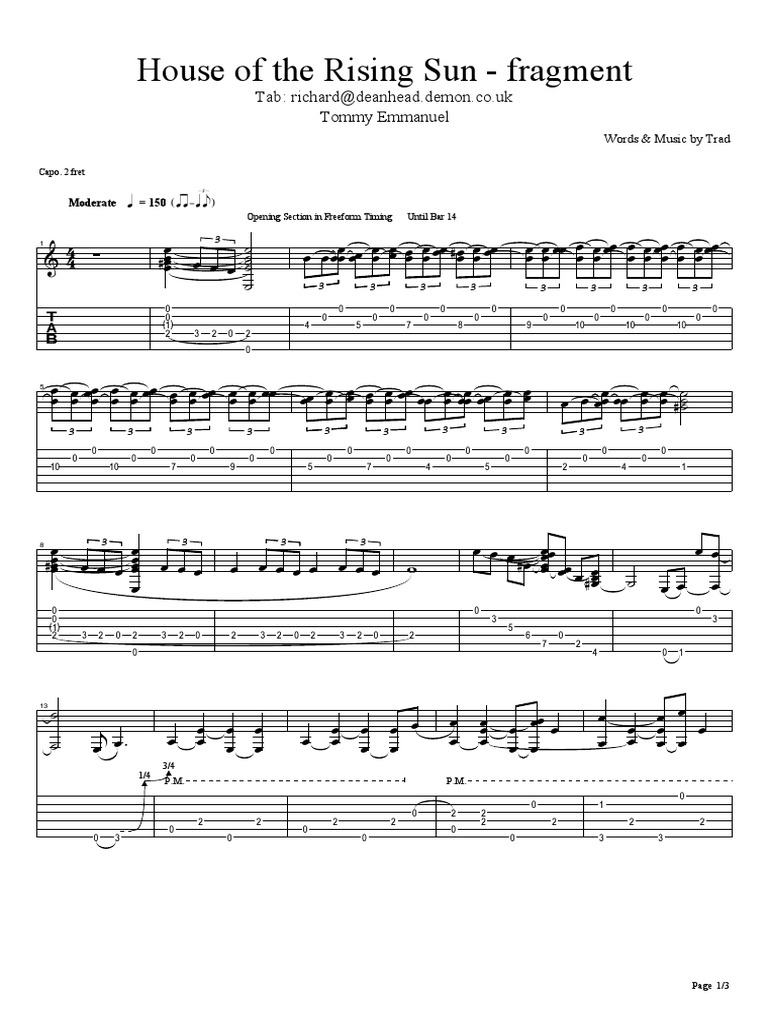 House of The Rising Sun Fragment | PDF