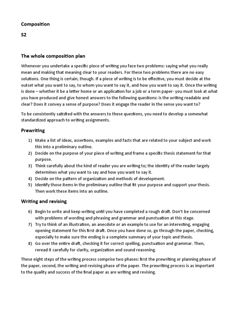 The Whole Composition Plan | PDF | Communication | Writing