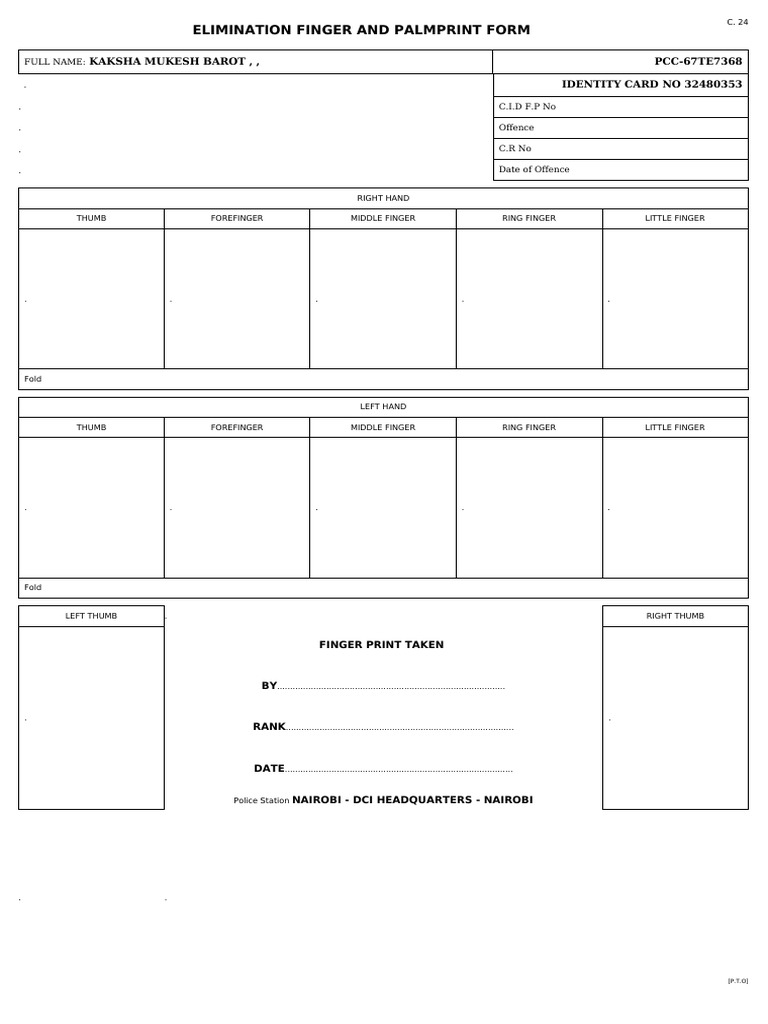 Pcc-67te7368-C24 Finger and Palm Print Form | PDF | Hand | Human Anatomy