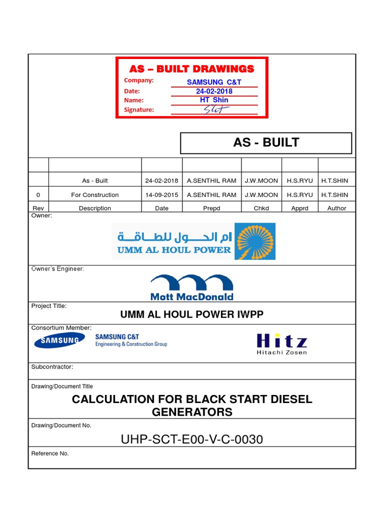 Black Start Diesel Generator Calculations | PDF | Electric Generator ...