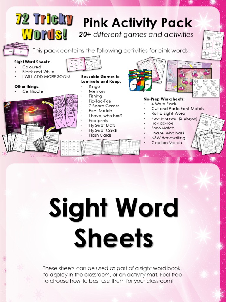 20+ Pink Sight Word Activities | PDF