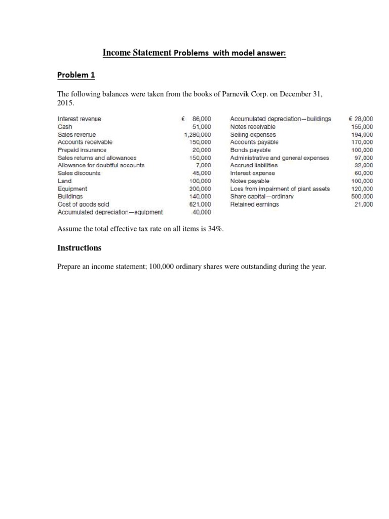 Income Statement Problems With Answers | PDF | Income Statement | Revenue