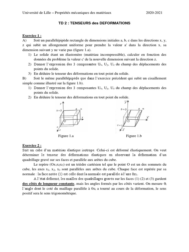 TD2-tenseur Deformation | PDF | Élasticité (Physique) | Mécanique des milieux continus