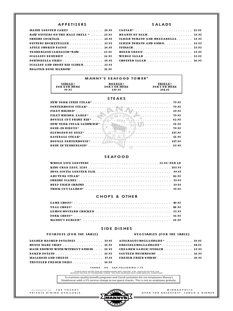 Mannys Dinner Menu | PDF | Foods | Salad