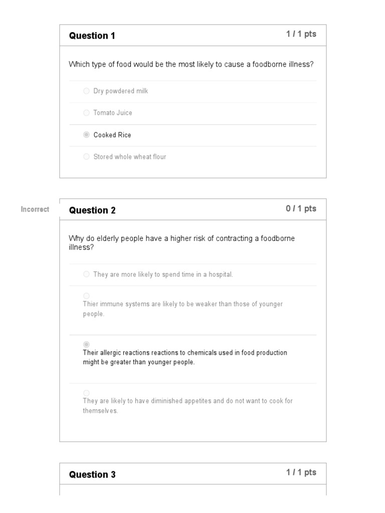 Test One - CUL115 01 23406 - W22 - Food Sanitation | PDF | Foodborne ...