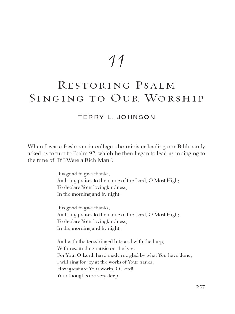 Restoring Psalm Singing To Our Worship | PDF | Psalms | Hymns