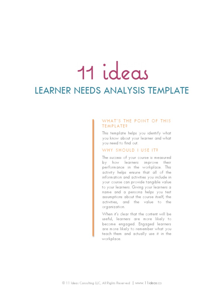 Learner Needs Analysis Template: What'S The Point of This Template ...