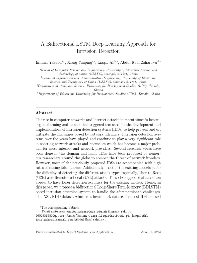 A Bidirectional Lstm Deep Learning Approach For Intrusion Detection