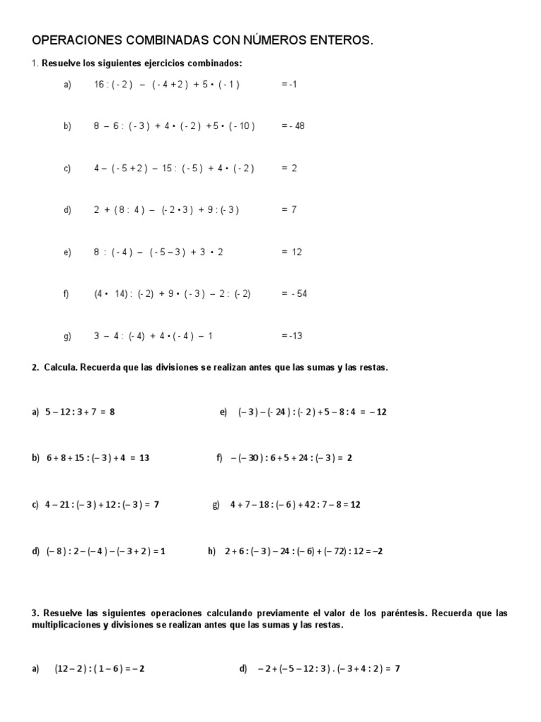 Operaciones Combinadas Con Números Enteros | PDF
