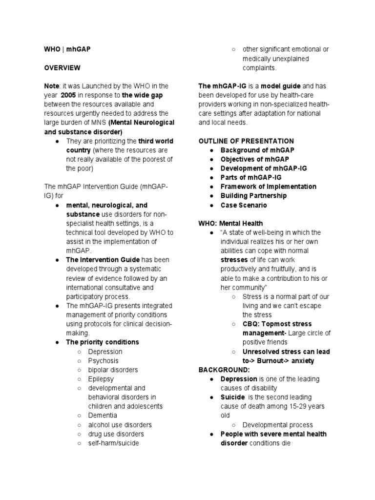 WHO - mhGAP | Download Free PDF | Mental Disorder | Major Depressive ...