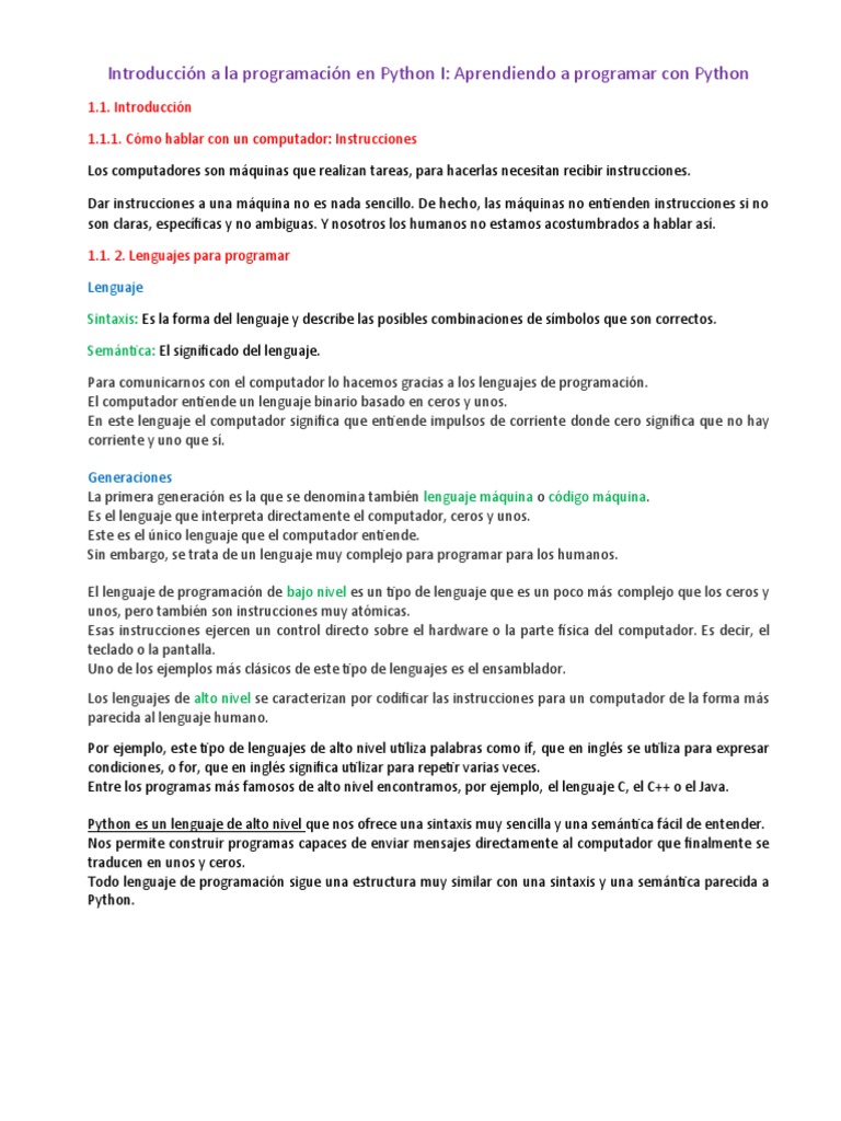 Introducción a Python: Instrucciones Básicas | PDF | Lenguaje de programación | Programación de ...