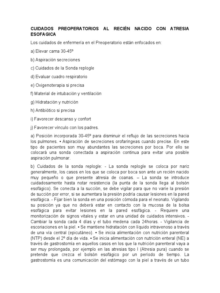Cuidados Neonatales en Atresia Esofágica | PDF | Sistema respiratorio ...