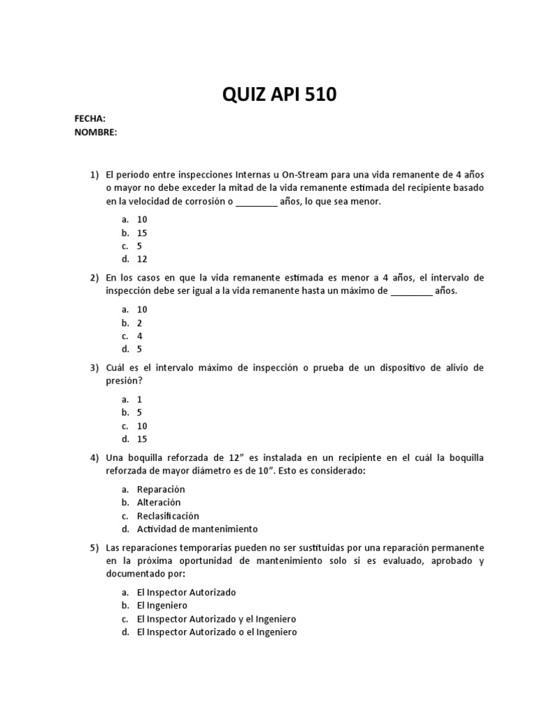 QUIZ API 510 Rev-1 | PDF