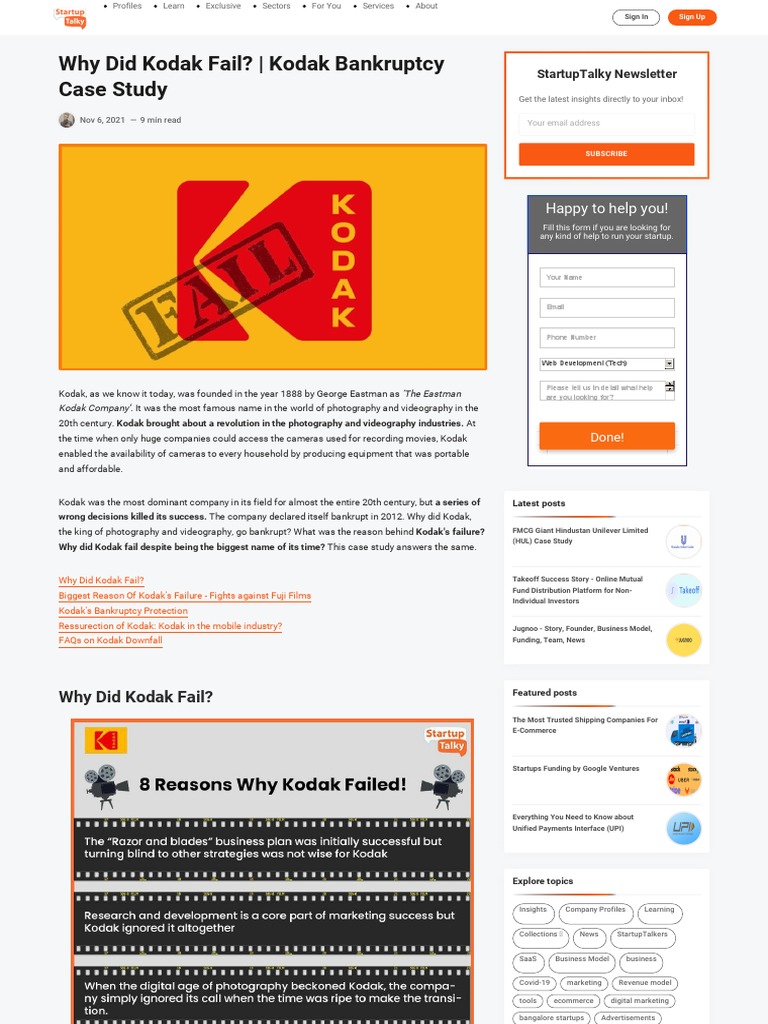 Reasons Why Kodak Failed - Kodak Failure Case Study | PDF | Camera | Smartphone