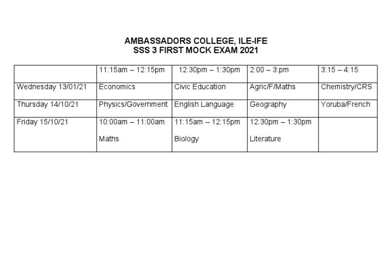 Mock Exam Time Table | PDF