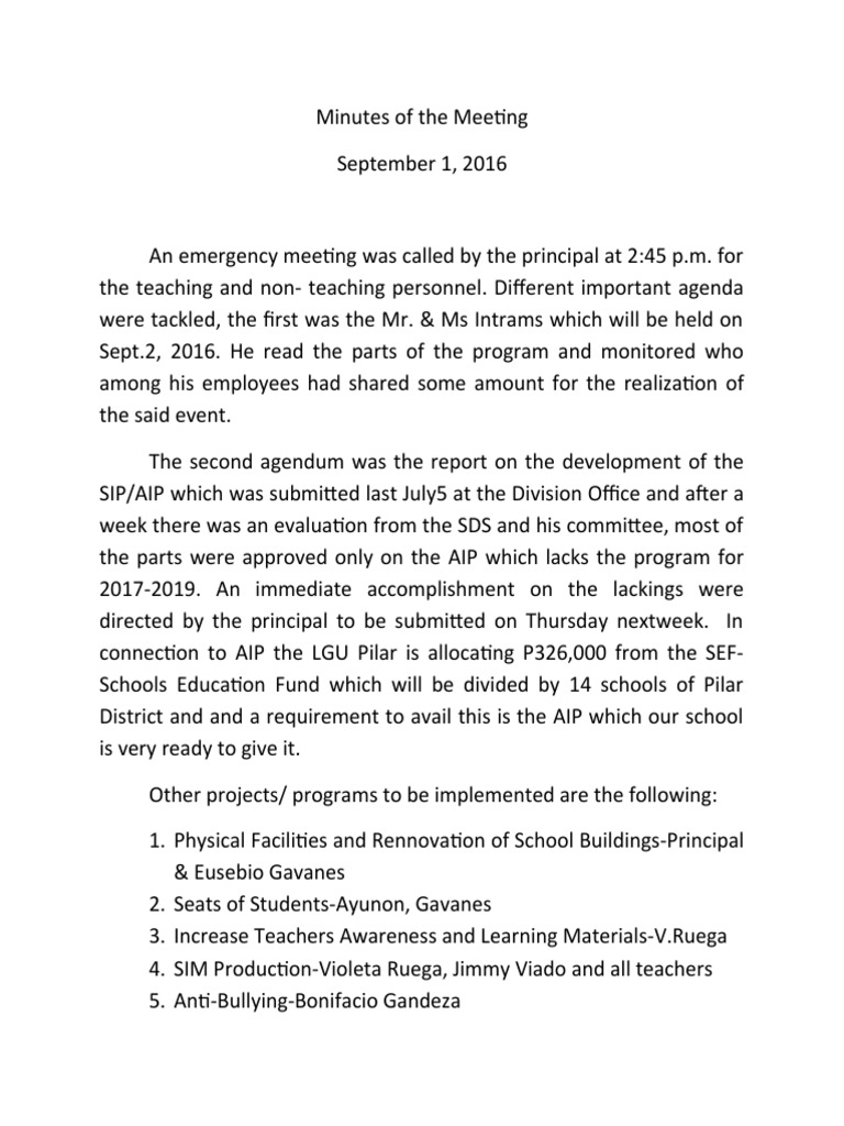 Minutes of The Meeting | PDF