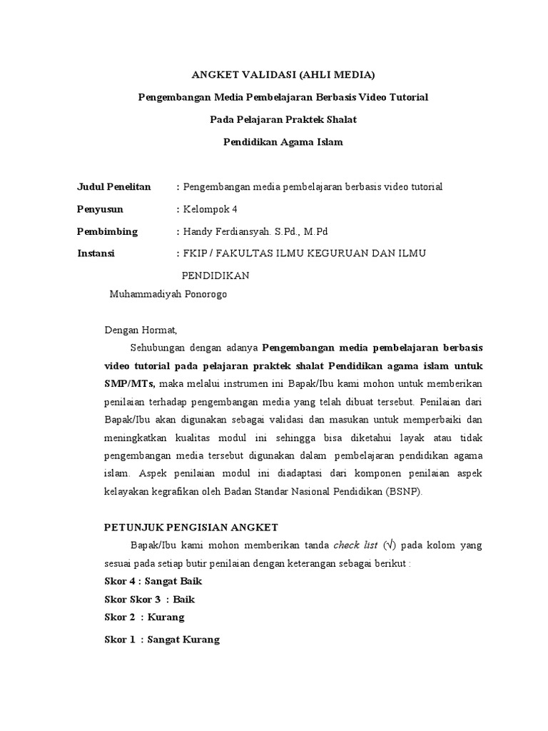 Instrumen Validator Media KLP 4 | PDF