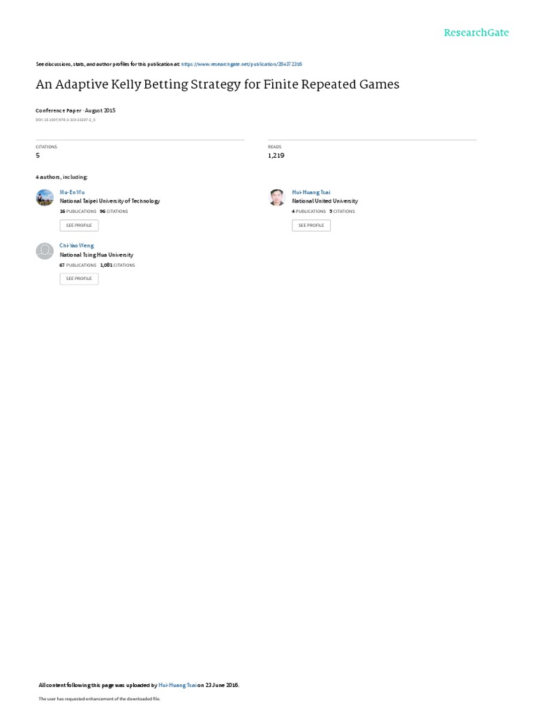 An Adaptive Kelly Betting Strategy For Finite Repeated Games | PDF ...