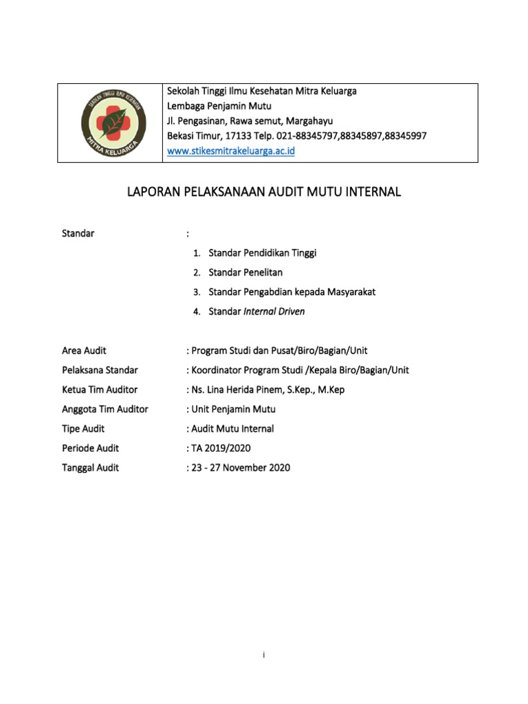 Laporan Audit Mutu Internal STIKes 2020 | PDF