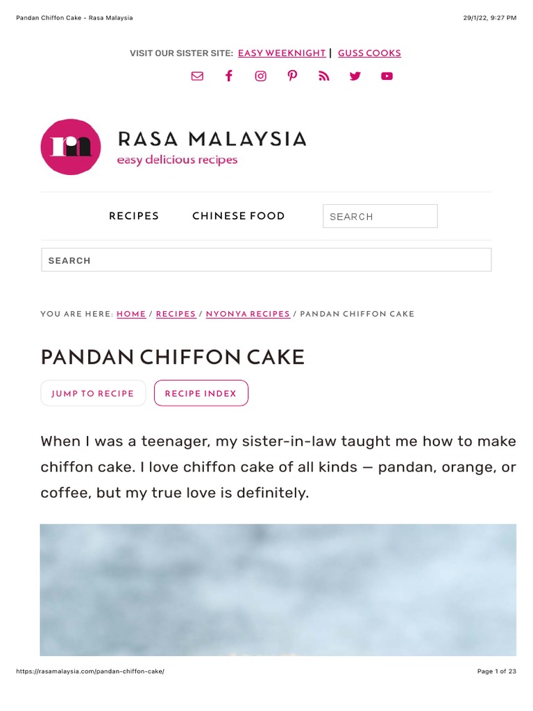 Pandan Chiffon Cake - Rasa Malaysia | PDF | Cakes | Egg As Food