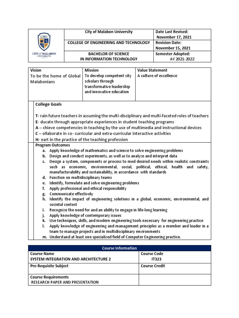 It323 - System Integration and Architecture | PDF | Engineering | System