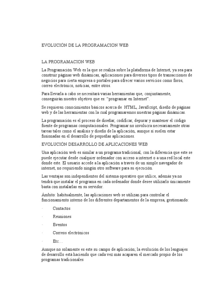 Evolución de La Programacion Web | Descargar gratis PDF | Modelo ...
