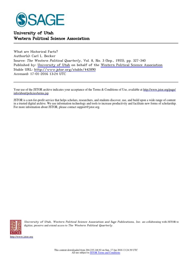 Carl L. Becker - What Are Historical Facts | PDF | Mind | Idea