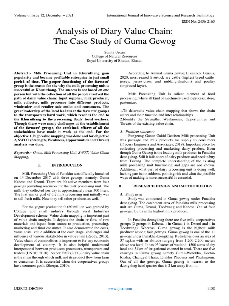 Analysis of Diary Value Chain The Case Study of Guma Gewog | PDF ...