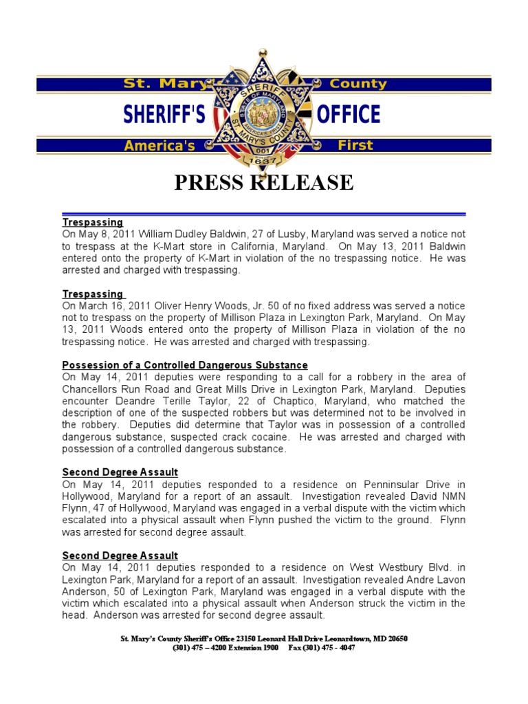 WANTED - Crime Report 051611 | PDF | Trespass | Deviance (Sociology)