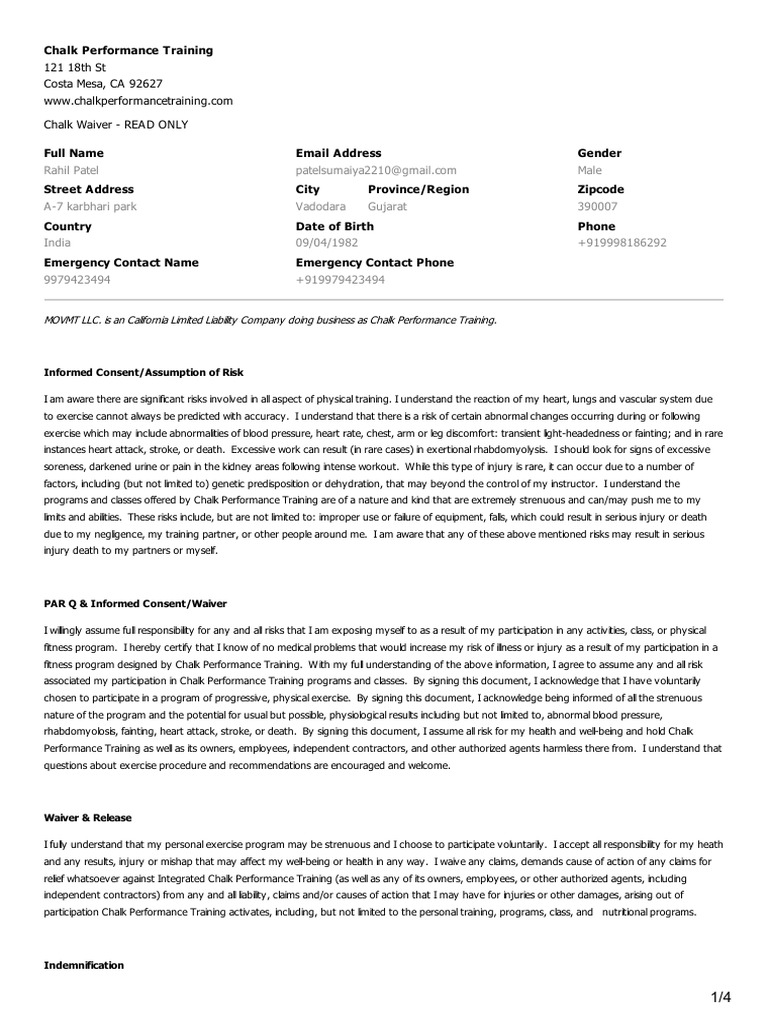 Rahil Patel Male: 121 18th ST Costa Mesa, CA 92627 Chalk Waiver - REA D ...