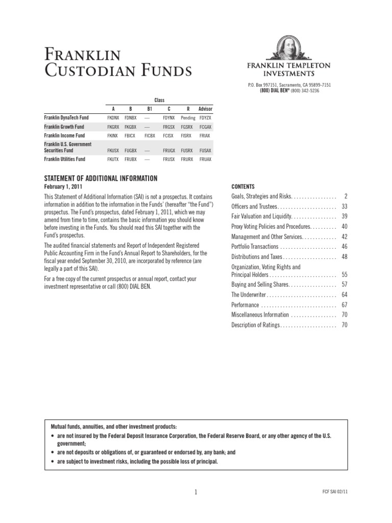 Franklin Custodian Funds: Statement of Additional Information | PDF ...