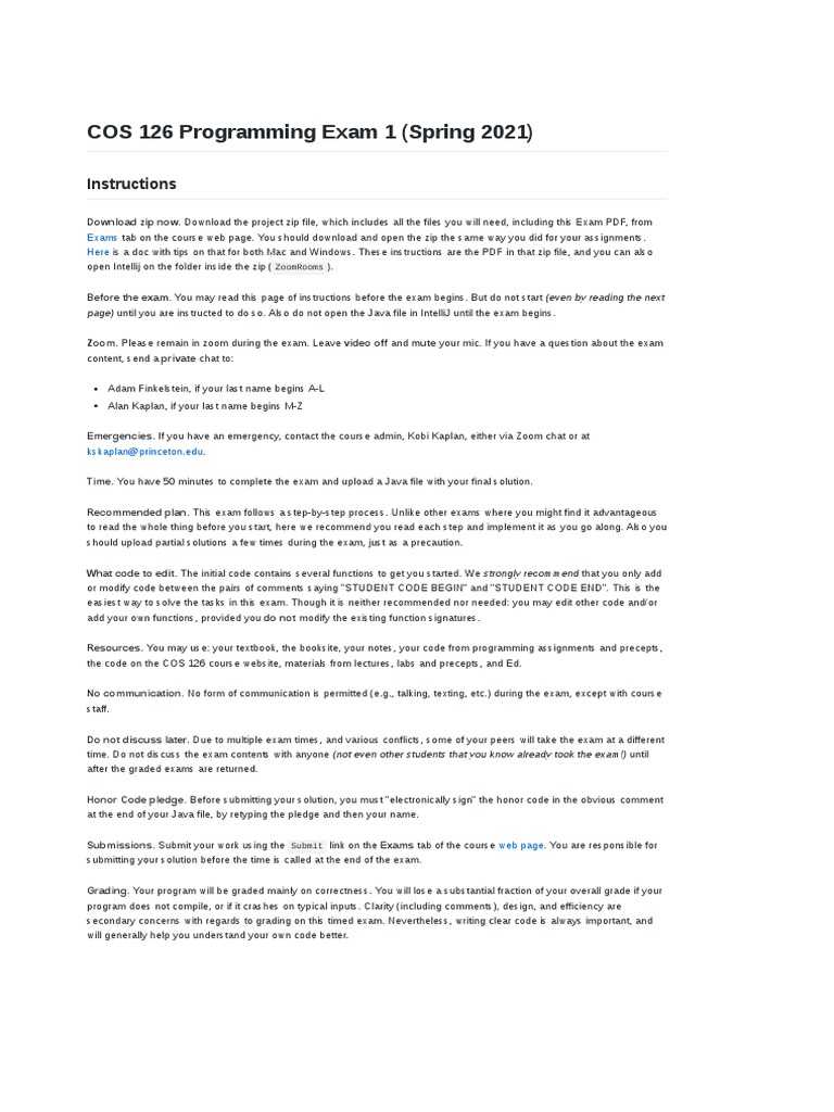 COS 126 Programming Exam 1 (Spring 2021) : Instructions | PDF | Subroutine | Function (Mathematics)