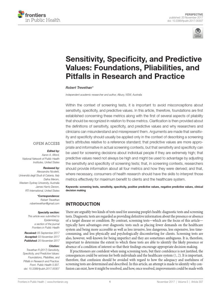 Sensitivity, Specificity, and Predictive Values | PDF | Sensitivity And Specificity | Screening ...