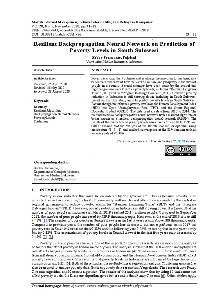 MATRIK - Resilient Backpropagation Neural Network On Prediction of Poverty Levels in South ...