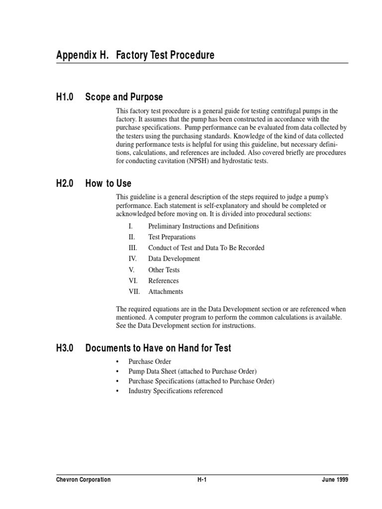 Appendix H. Factory Test Procedure: H1.0 Scope and Purpose | PDF | Pump ...