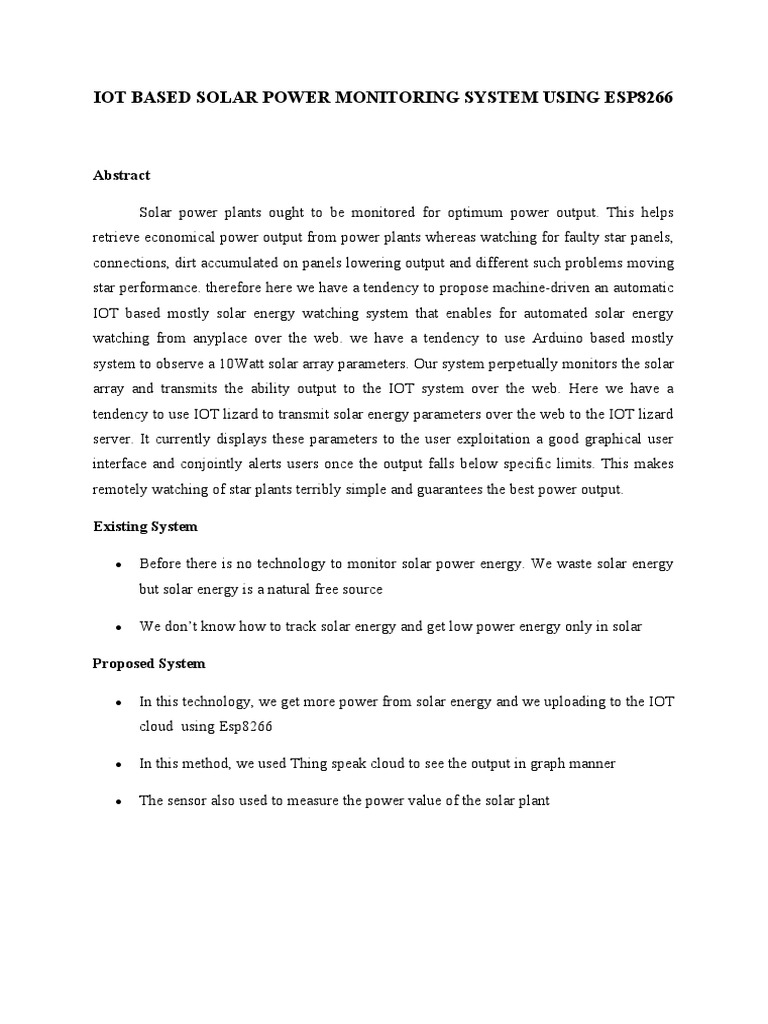Iot Based Solar Power Monitoring System Using Esp8266 | PDF