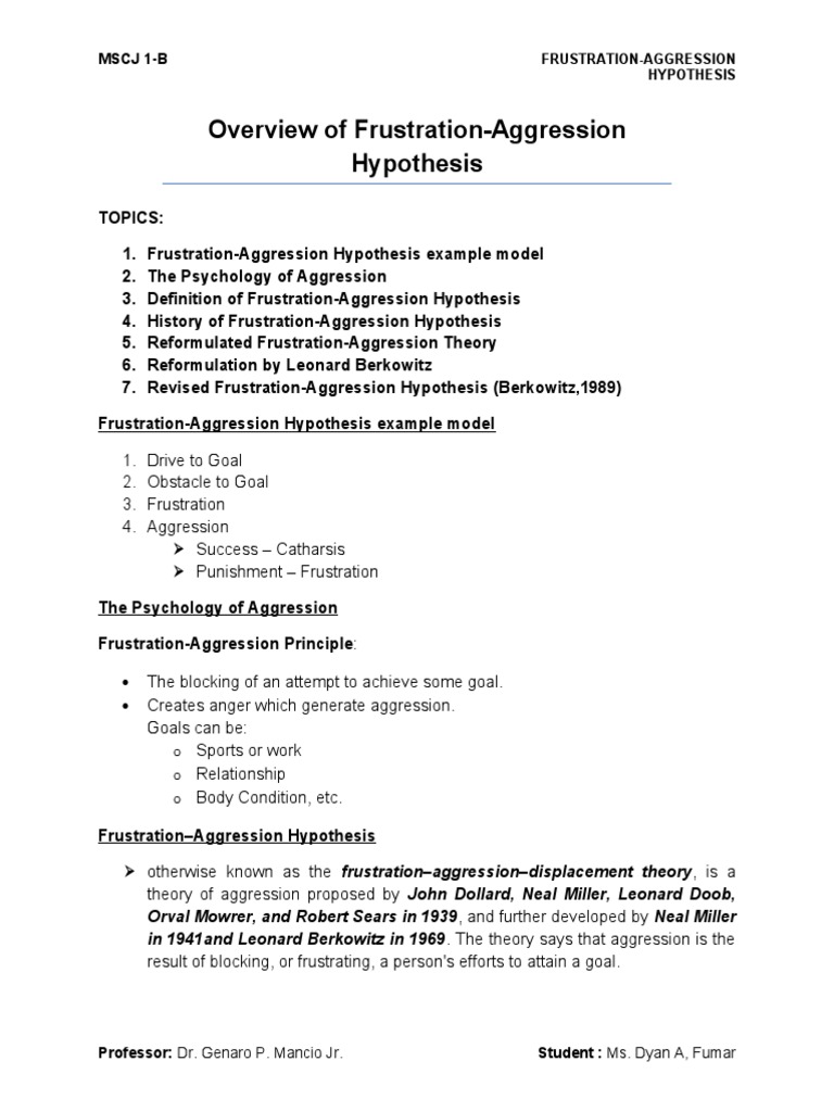 Overview of Frustration-Aggression Hypothesis: MSCJ 1-B | PDF | Science ...