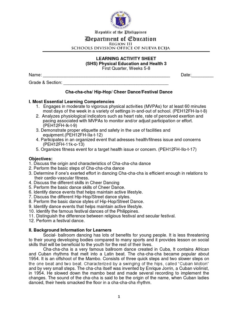 Learning Activity Sheet (SHS) Physical Education and Health 3 | PDF ...