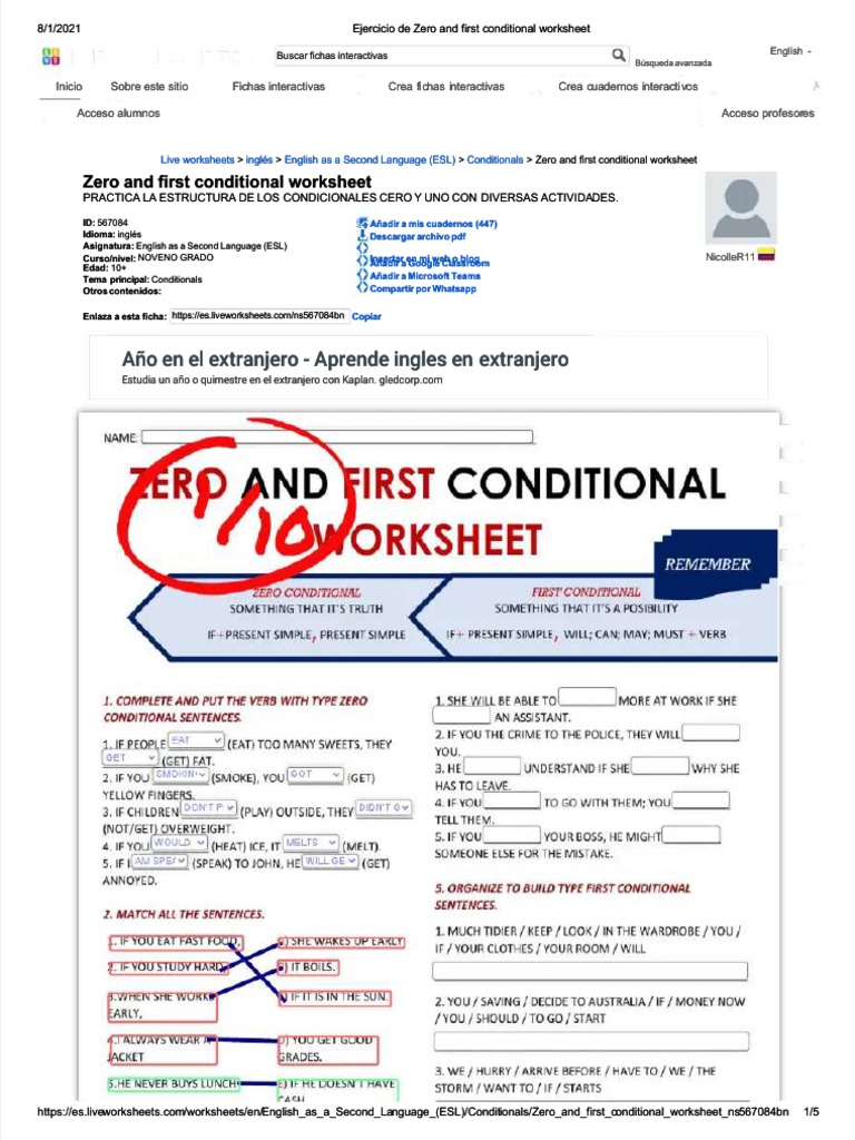PDF Ejercicio de Zero and First Conditional Worksheet DD | PDF