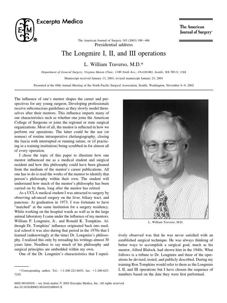 The Longmire I, II, and III Operations: L. William Traverso, M.D ...