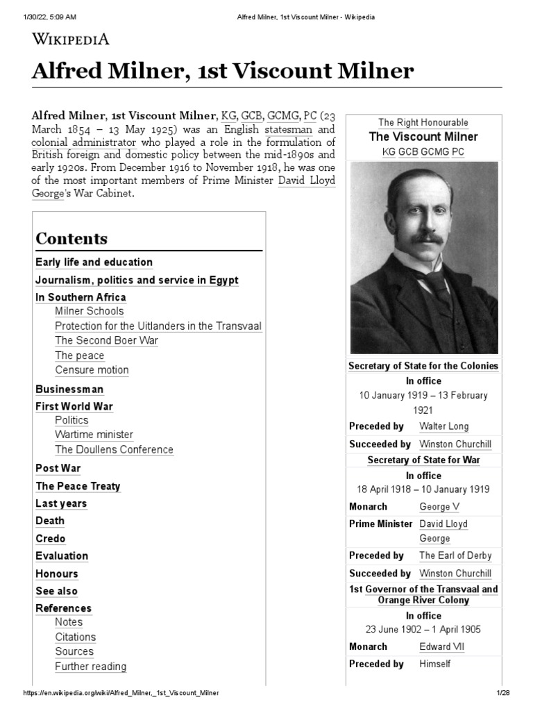 Alfred Milner, 1st Viscount Milner - Wikipedia | PDF | H. H. Asquith ...