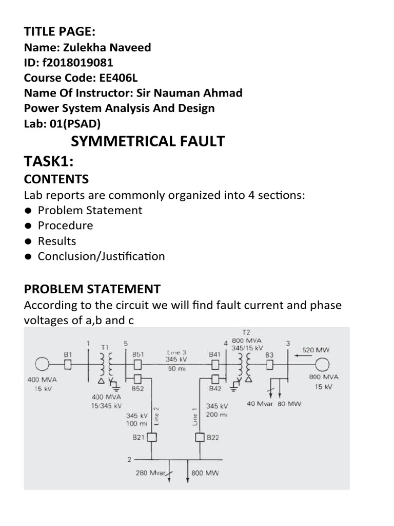 Symmetrical Fault TASK1:: Title Page | PDF | Electric Power Transmission | Electrical Engineering
