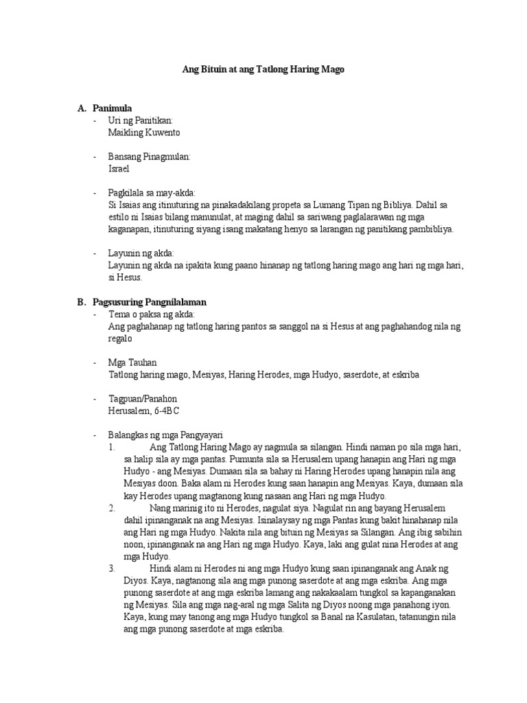 Ang Bituin at Ang Tatlong Haring Mago | PDF