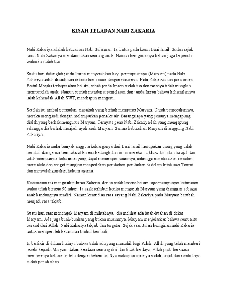 Kisah Teladan Nabi Zakaria | PDF