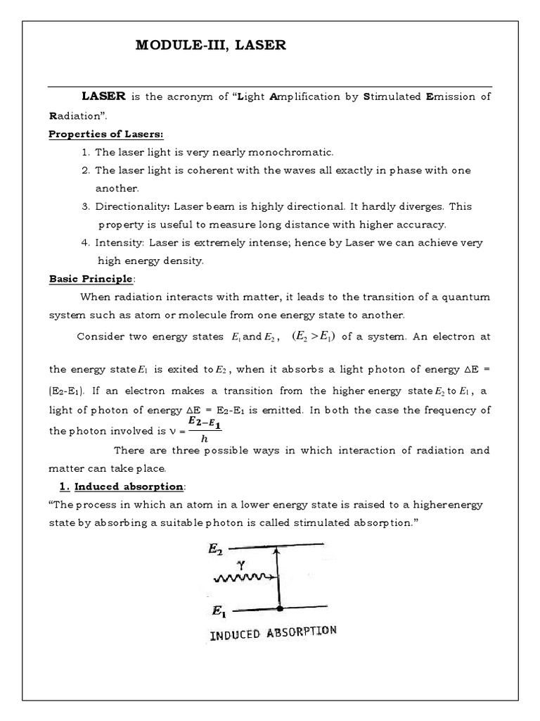 Laser Notes | PDF | Laser | Photon