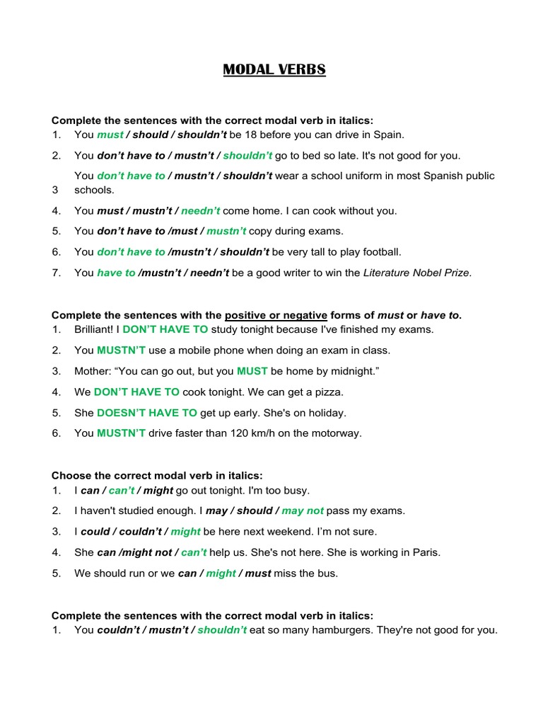 Modal Verbs - Answer Key | PDF | Verb